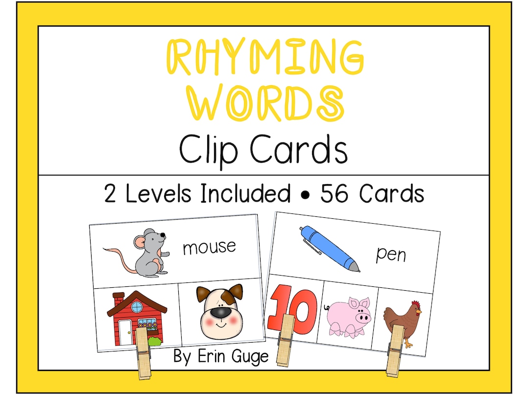 Phonemic Awareness: Rhyming Words Clip Cards (2 Levels Included) - Etsy
