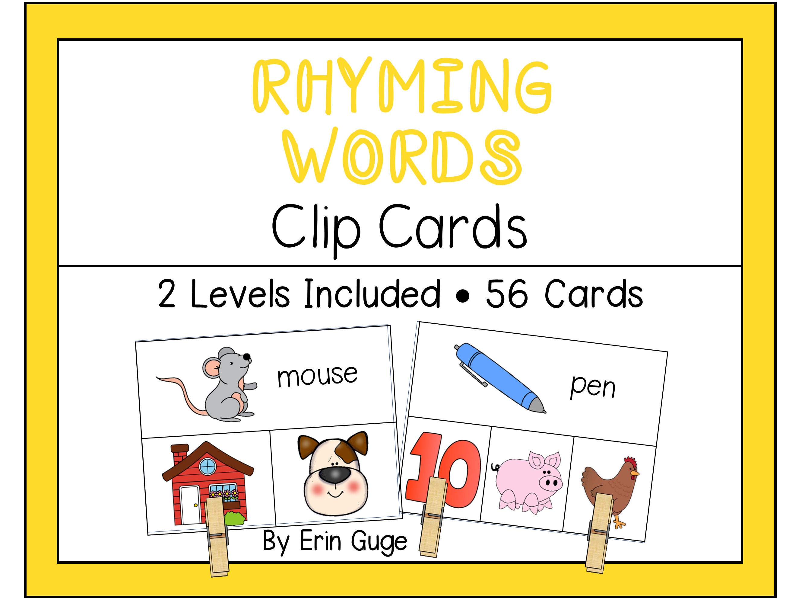 Phonemic Awareness: Rhyming Words Clip Cards (2 Levels Included) - Etsy