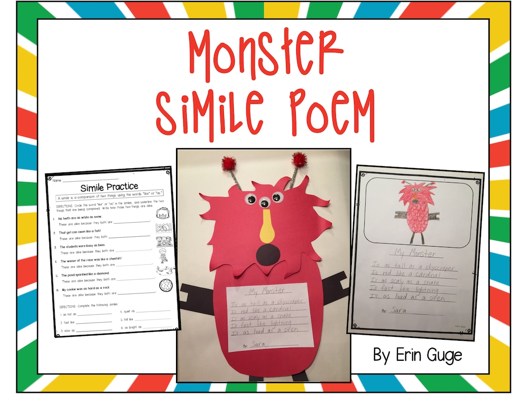 Poetry Writing: Monster Simile Poem - Lesson Plans and Printables - Etsy