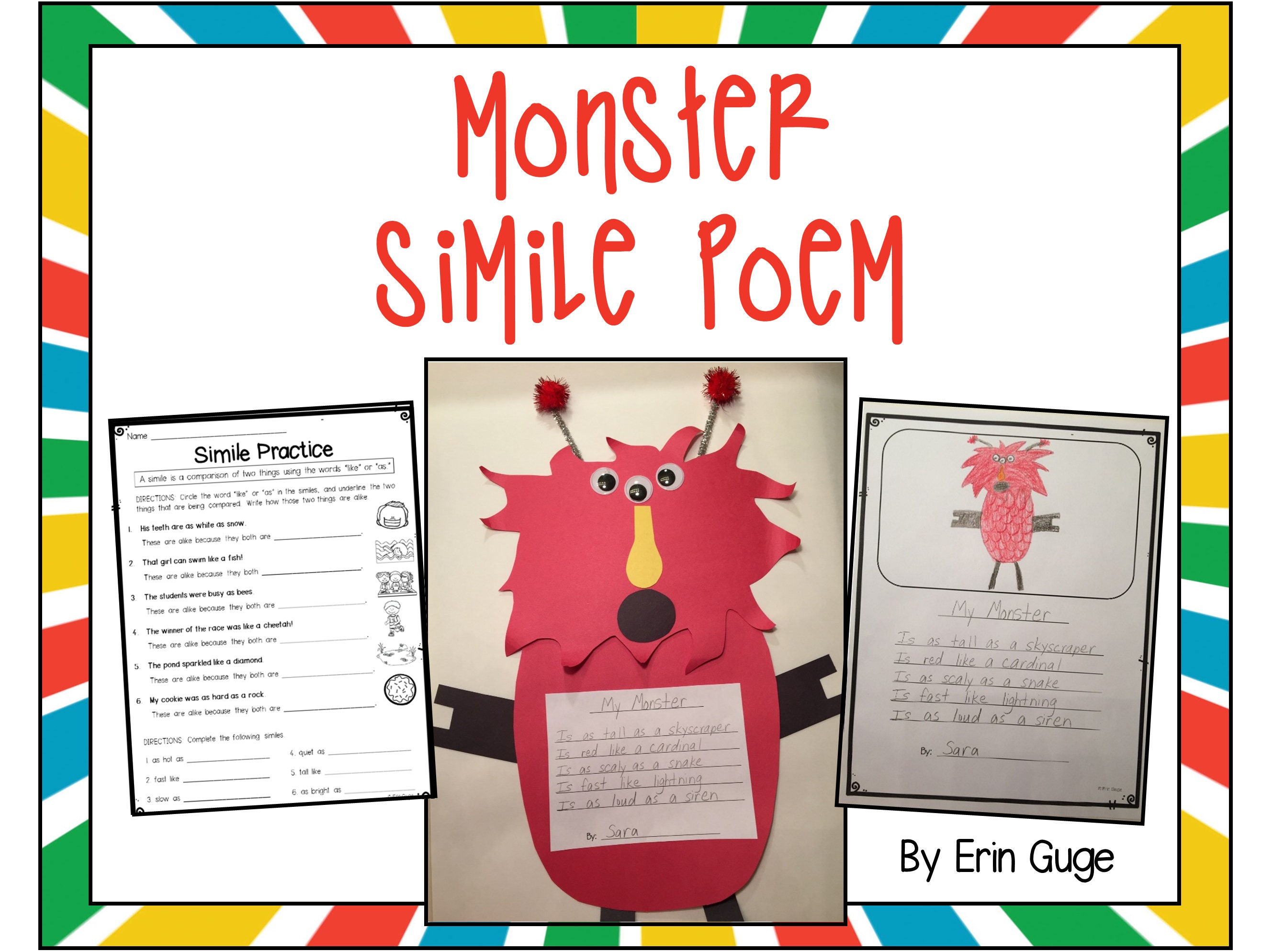 Poetry Writing: Monster Simile Poem - Lesson Plans and Printables - Etsy