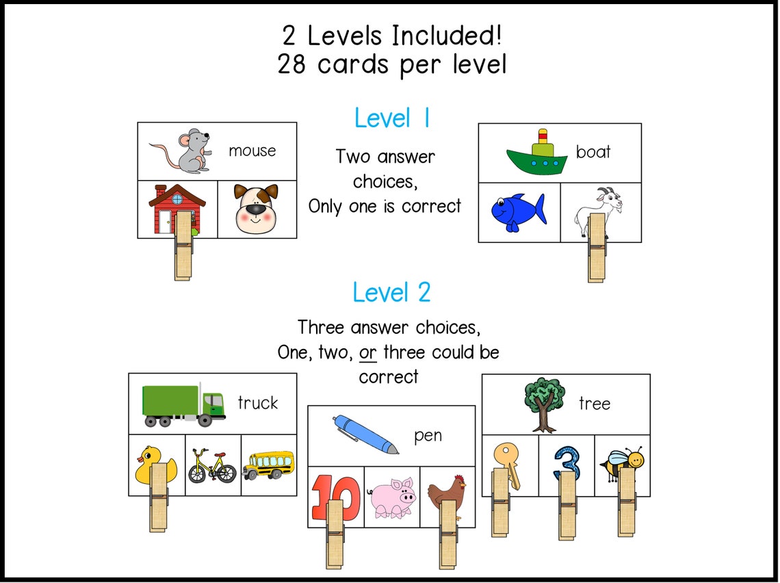 Phonemic Awareness: Rhyming Words Clip Cards (2 Levels Included) - Etsy