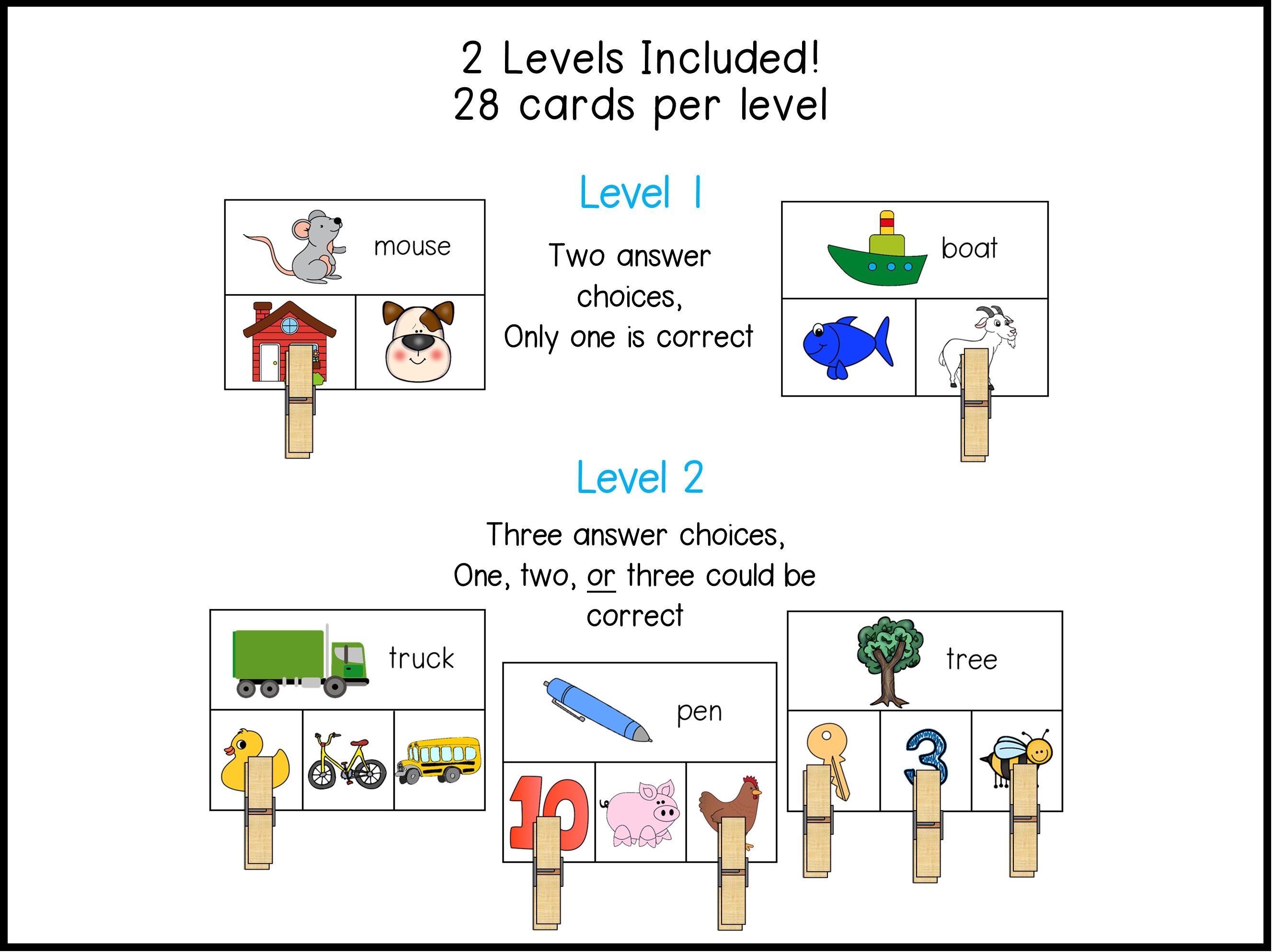 Phonemic Awareness: Rhyming Words Clip Cards (2 Levels Included) - Etsy