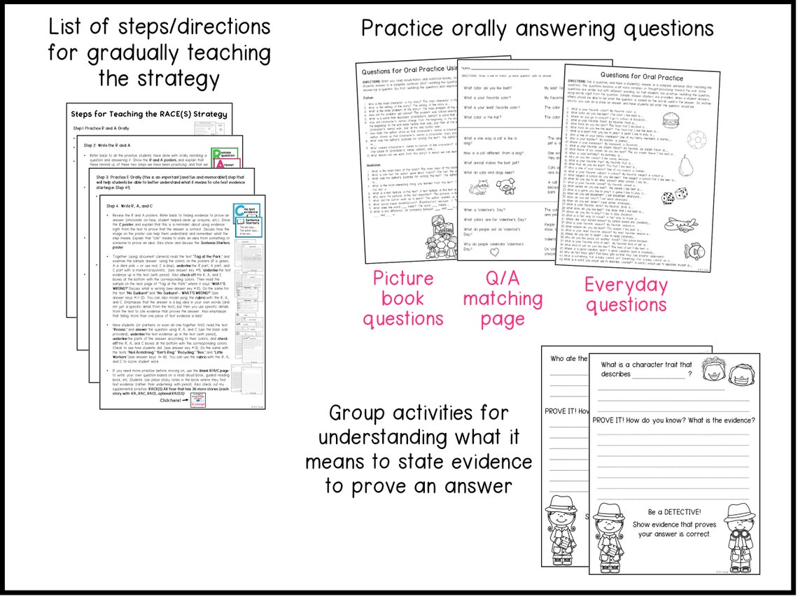 RACE Writing Strategy for Text Dependent Questions 2nd-3rd Grade - Etsy