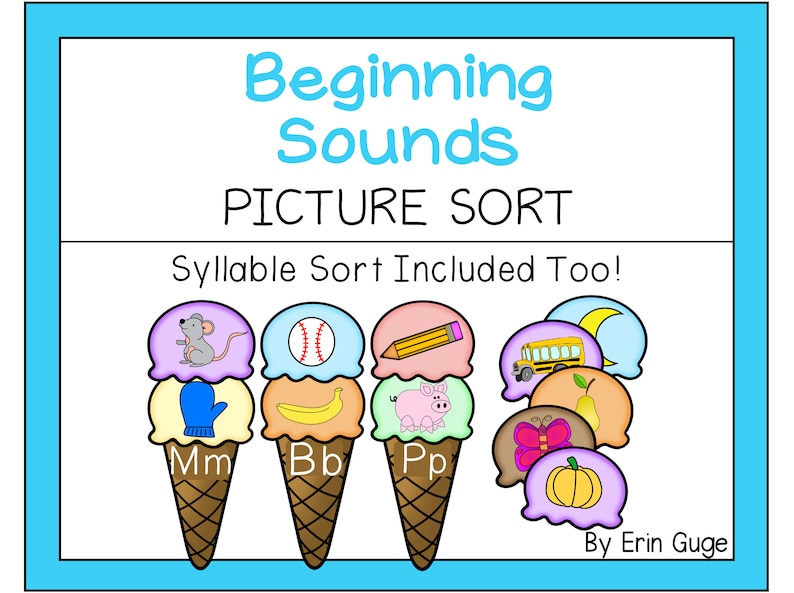 Phonemic Awareness: Beginning Sounds Pictures Sort and Syllable Picture ...