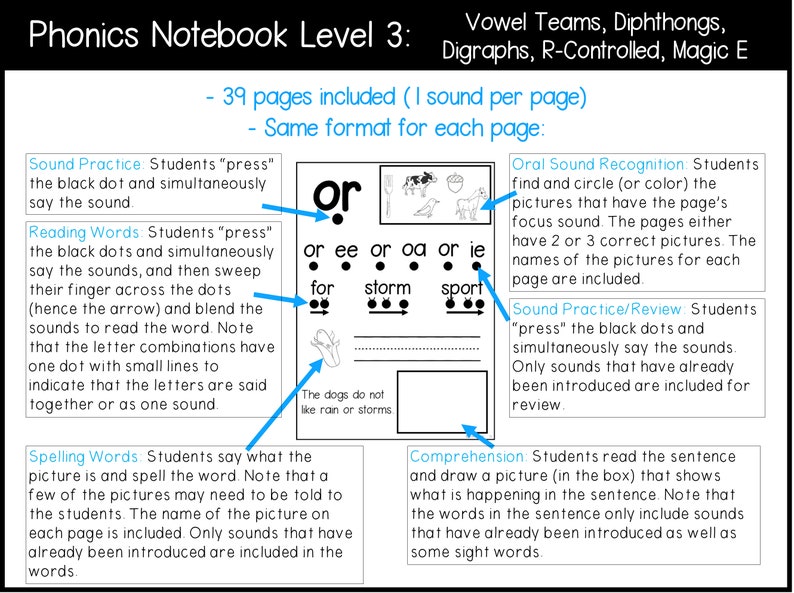 Phonics Notebook: Long Vowels, Vowel Teams, Diphthongs, Digraphs, R ...