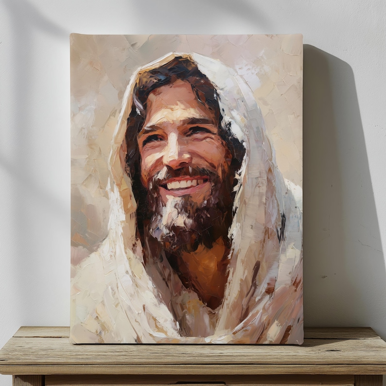 Joy of the Savior - Smiling Jesus Portrait Art, Impasto Christian Wall ...
