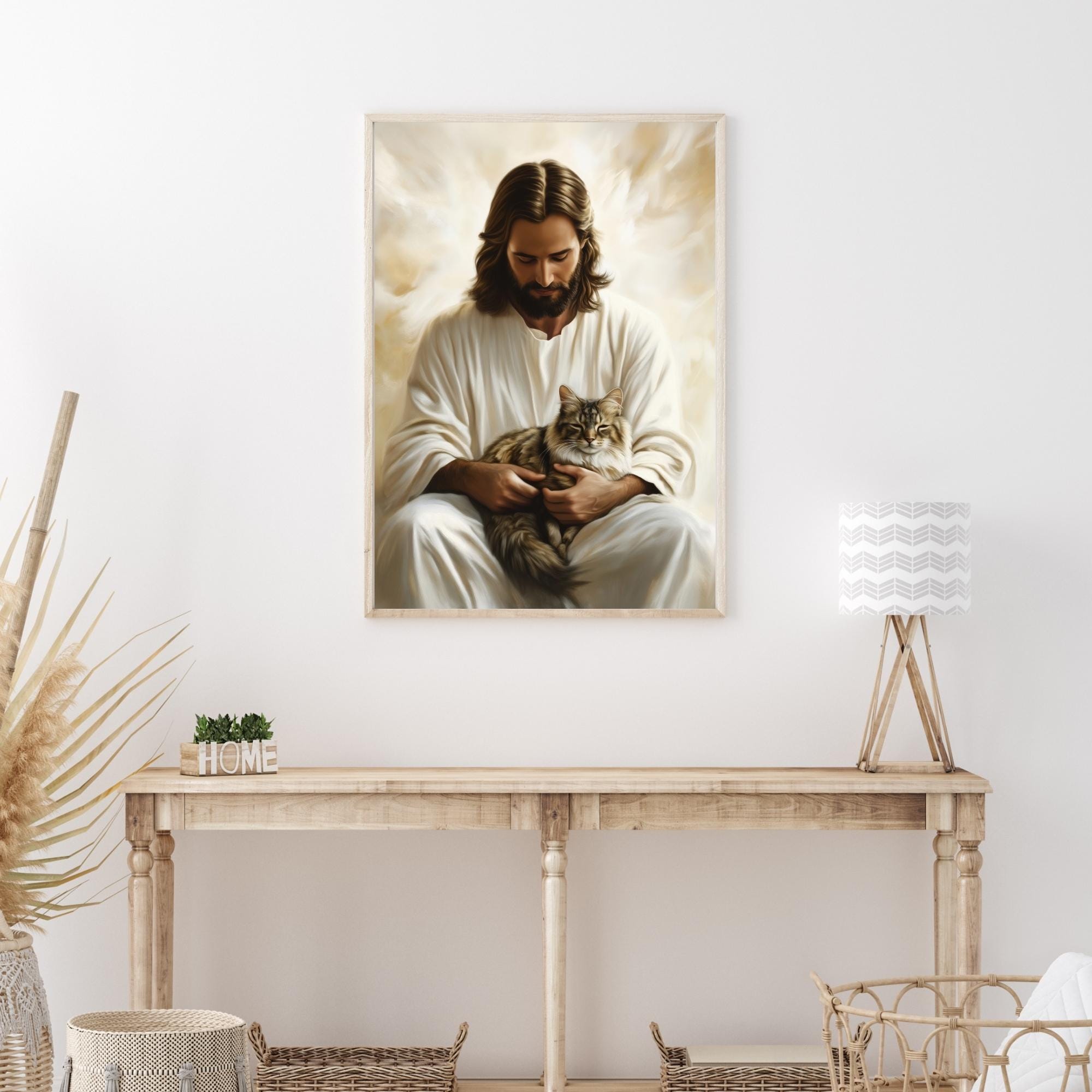 CUSTOM - Jesus and Cat Memorial Art: Christian Pet Loss Gift (digital ...