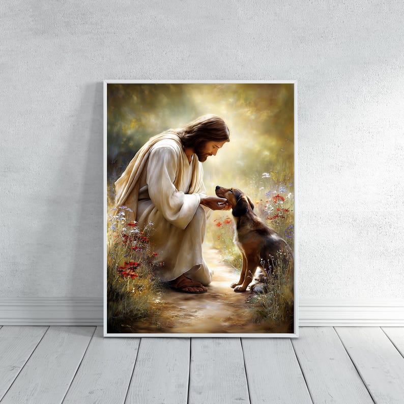 Jesus With Dog Art Print: Christian Pet Memorial (digital Download) - Etsy