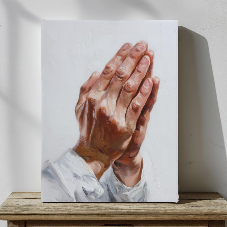Praying Hands Wall Art – Christian Printable, Oil Painting Style Prayer ...