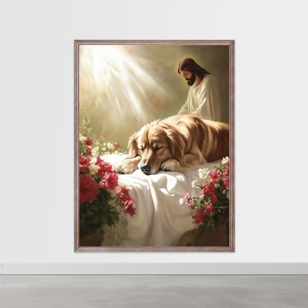 CUSTOM - Jesus With Sleeping Dog Print: Christian Pet Memorial Art ...