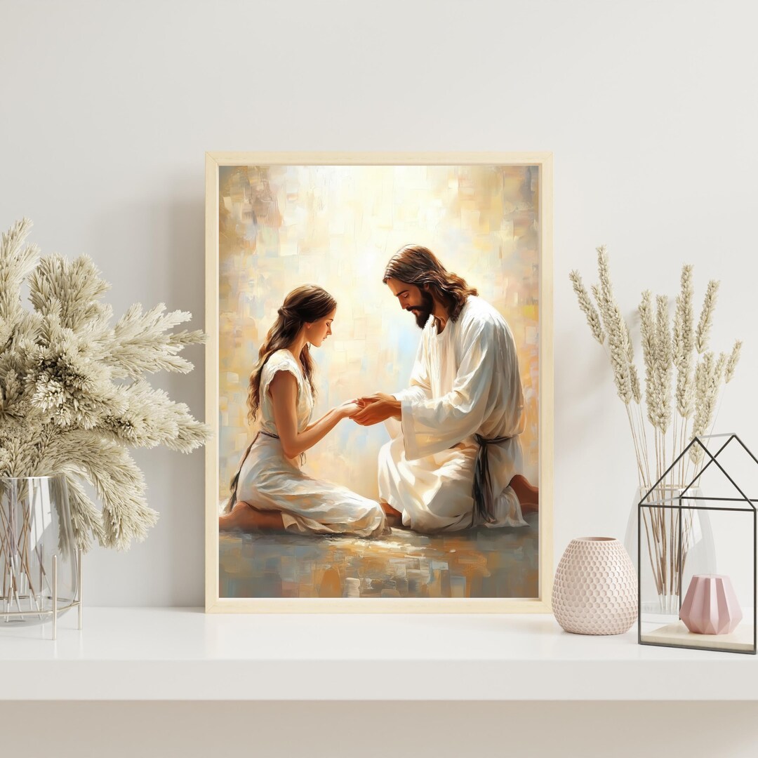 Comfort in Him - Jesus and Girl Printable Art, Modern Christian Wall ...
