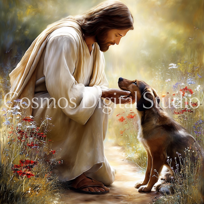 Jesus With Dog Art Print: Christian Pet Memorial (digital Download) - Etsy