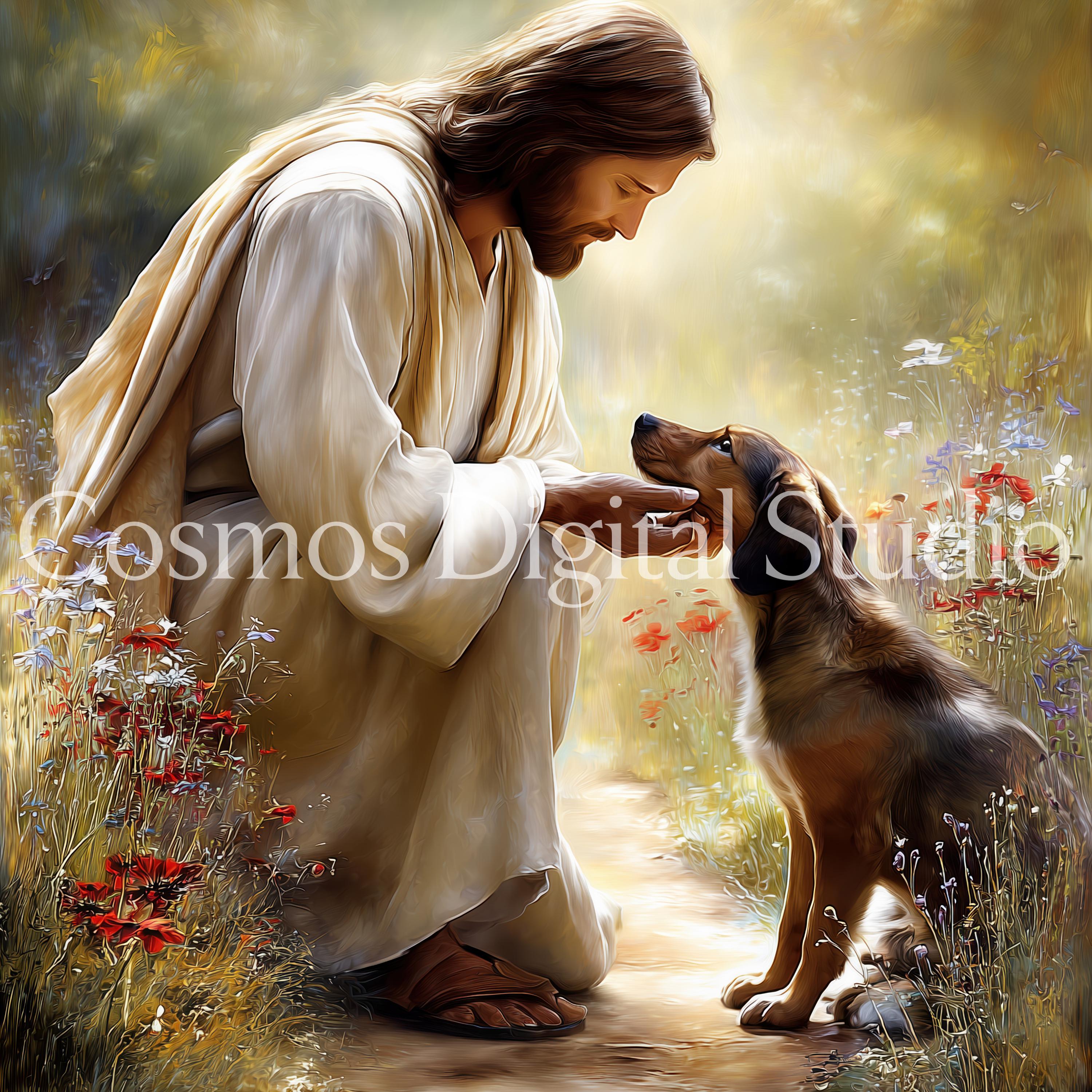 CUSTOM - Jesus With Dog Art Print: Christian Pet Memorial (digital ...