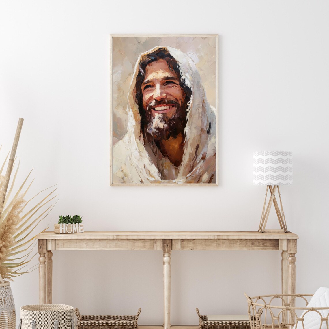 Joy of the Savior - Smiling Jesus Portrait Art, Impasto Christian Wall ...