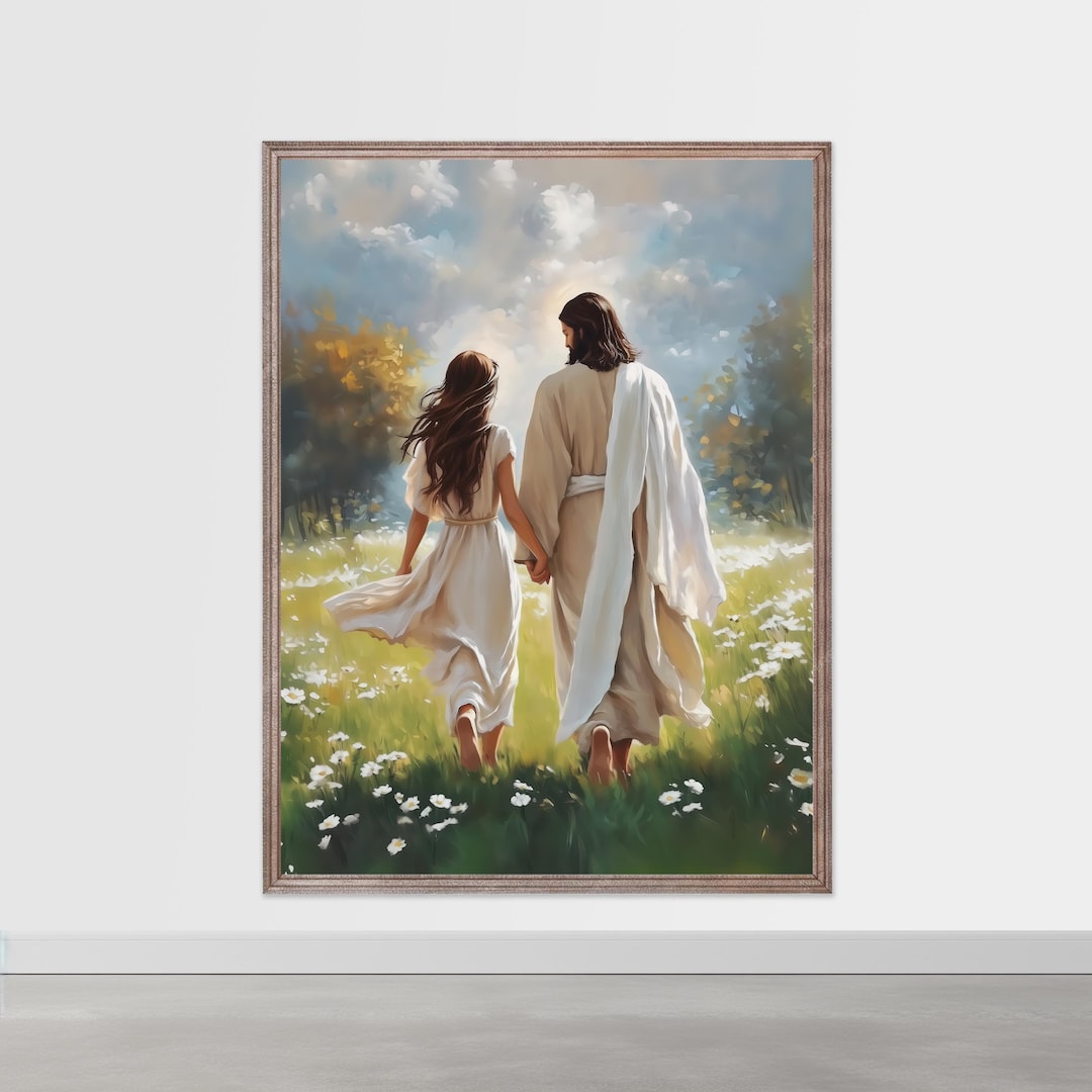 Walk With Me - Jesus and Girl Printable Art, Modern Christian Wall Decor, Bible Art, Faith ...
