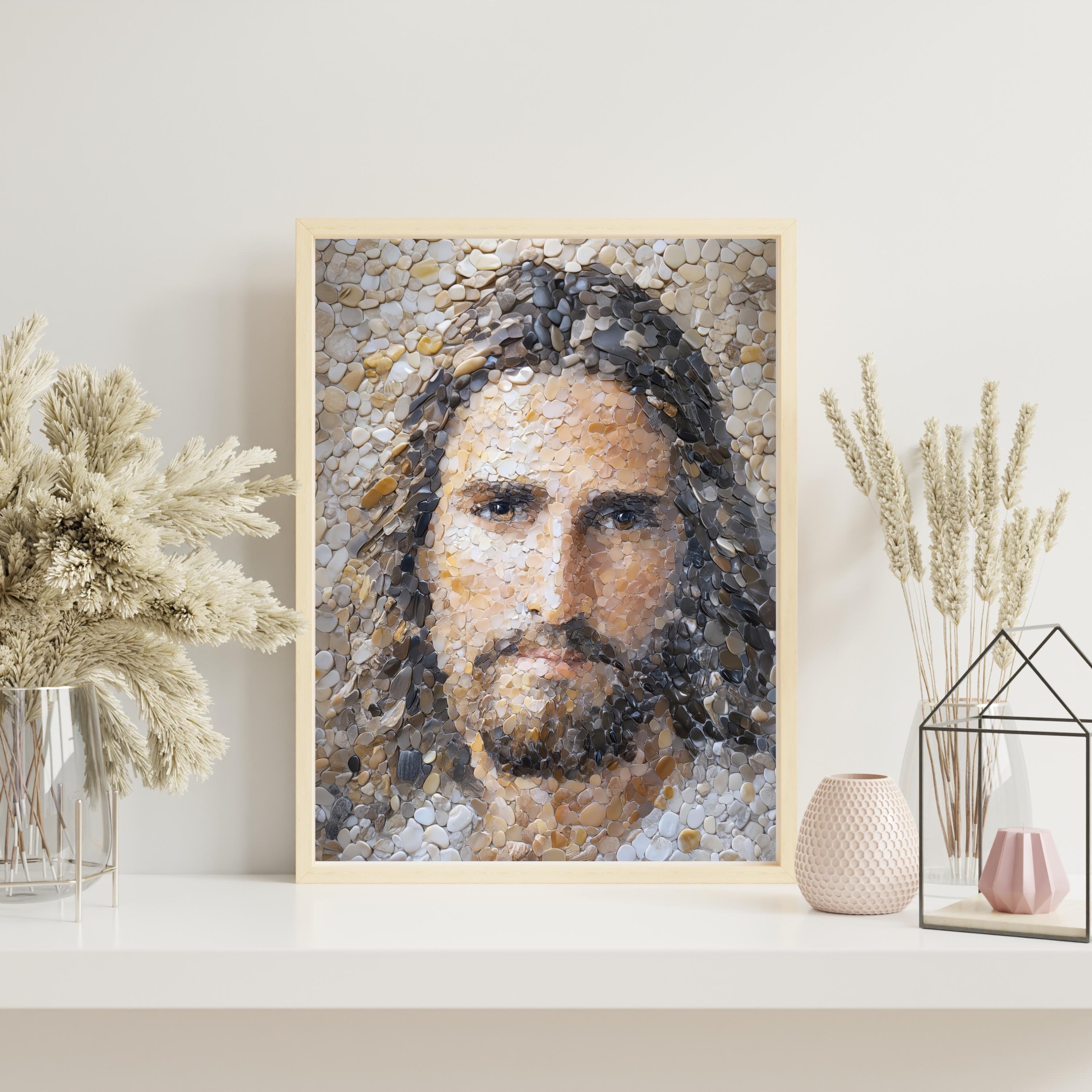 Cornerstone - Mosaic Jesus Portrait Art, Christian Stone Artwork, Faith ...