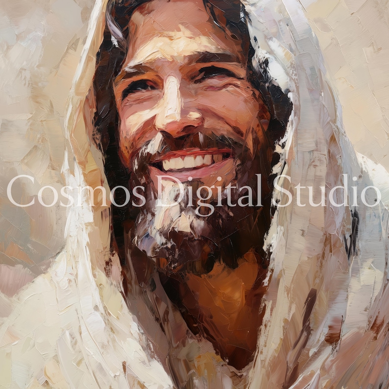 Joy of the Savior - Smiling Jesus Portrait Art, Impasto Christian Wall ...