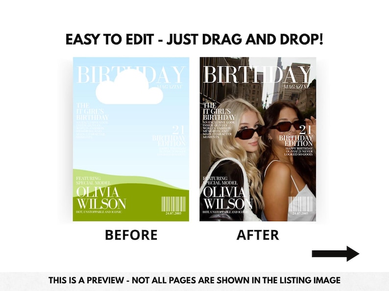 Aangepaste sjabloon verjaardagstijdschrift: Vogue-stijl aandenken ...