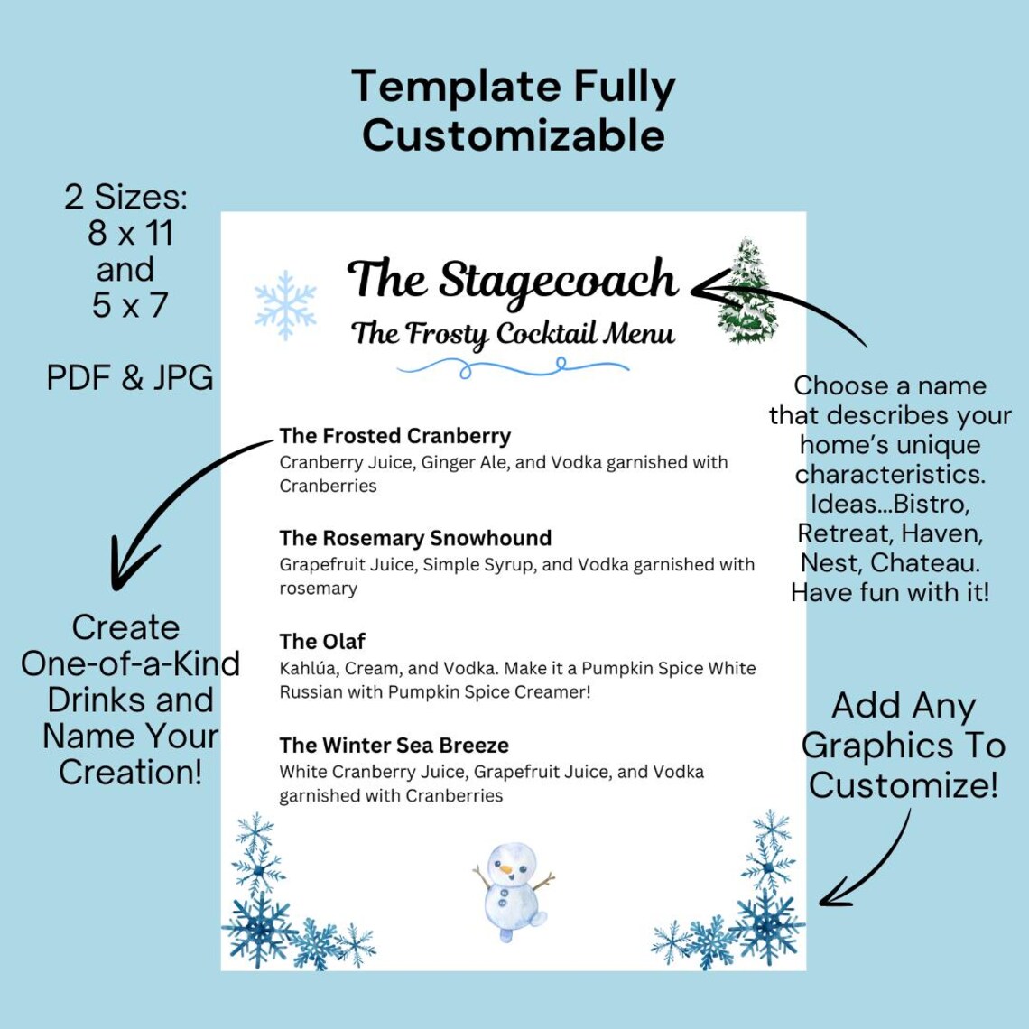 Elegant Winter Cocktail Menu Template | Editable Design | Perfect for ...