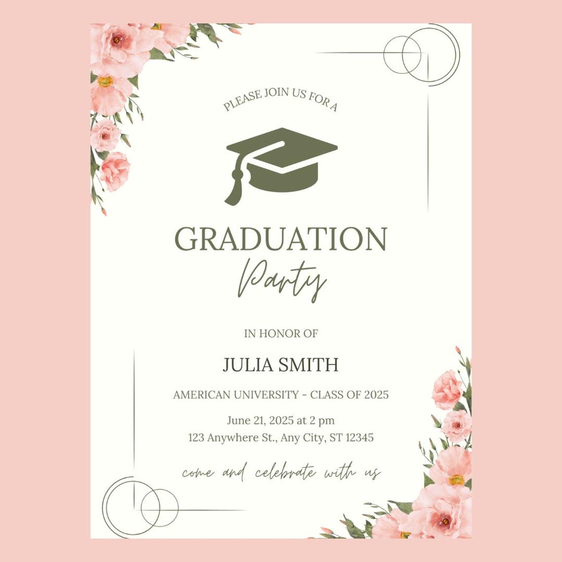 Editable Graduation Party Invitation Template | Class of [year] Floral ...