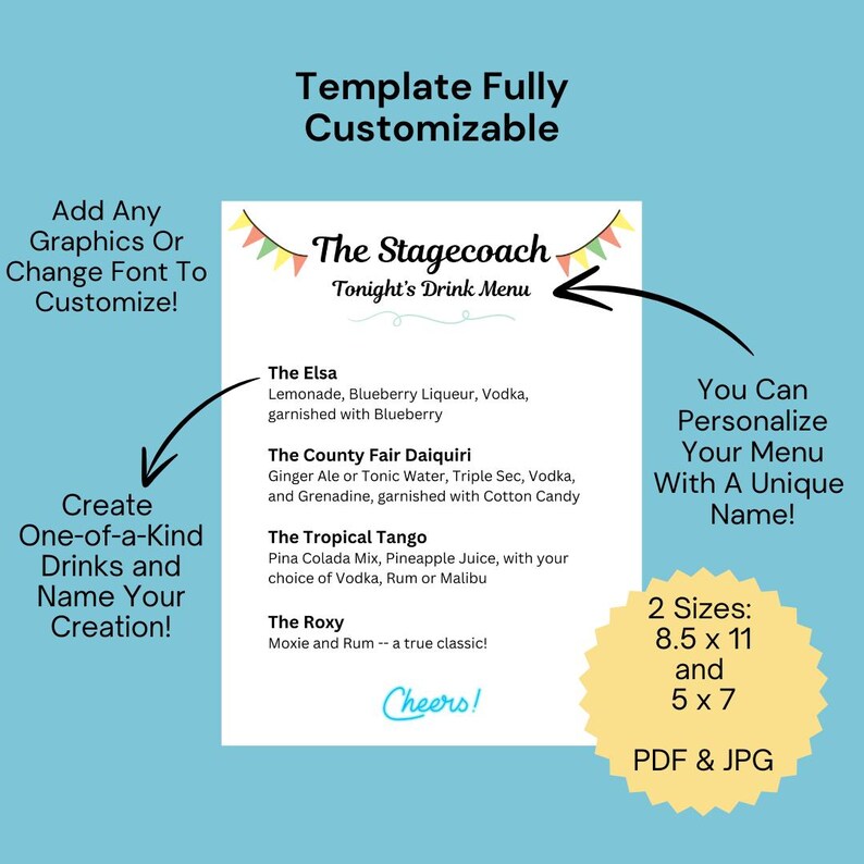 Anytime Cocktail Menu Template | Editable Design | Perfect for Parties ...