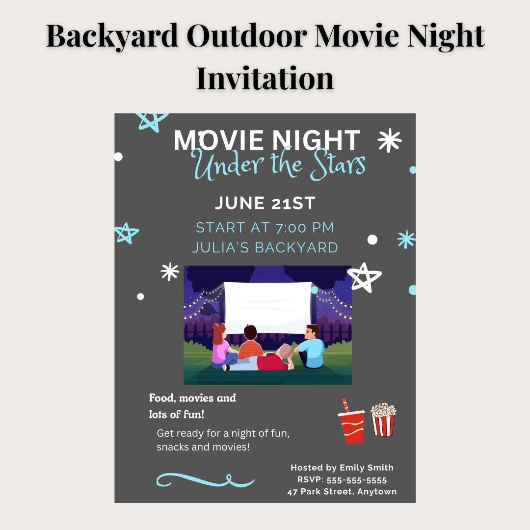 Outdoor Movie Night Invitation for Kids – Backyard Movie Party Invite ...