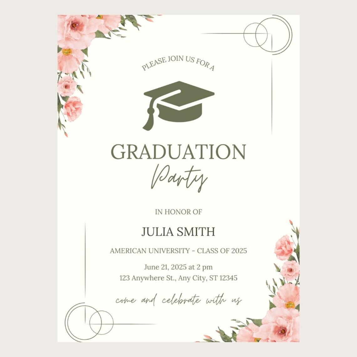 Editable Graduation Party Invitation Template | Class of [year] Floral ...