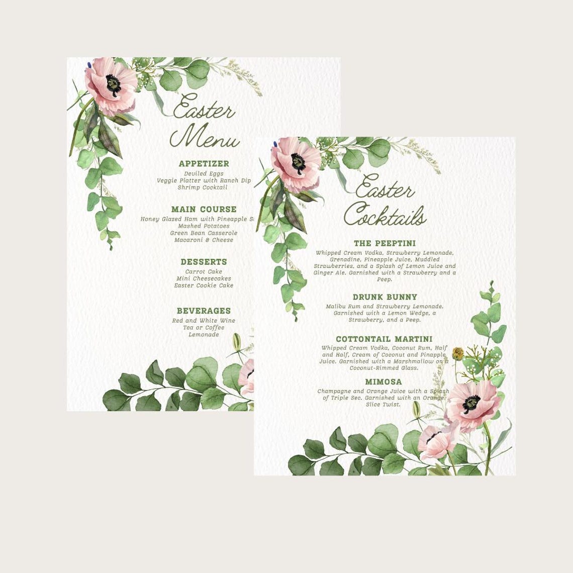 Elegant Easter Menu | Easter Cocktail Menu Template | Editable Design ...
