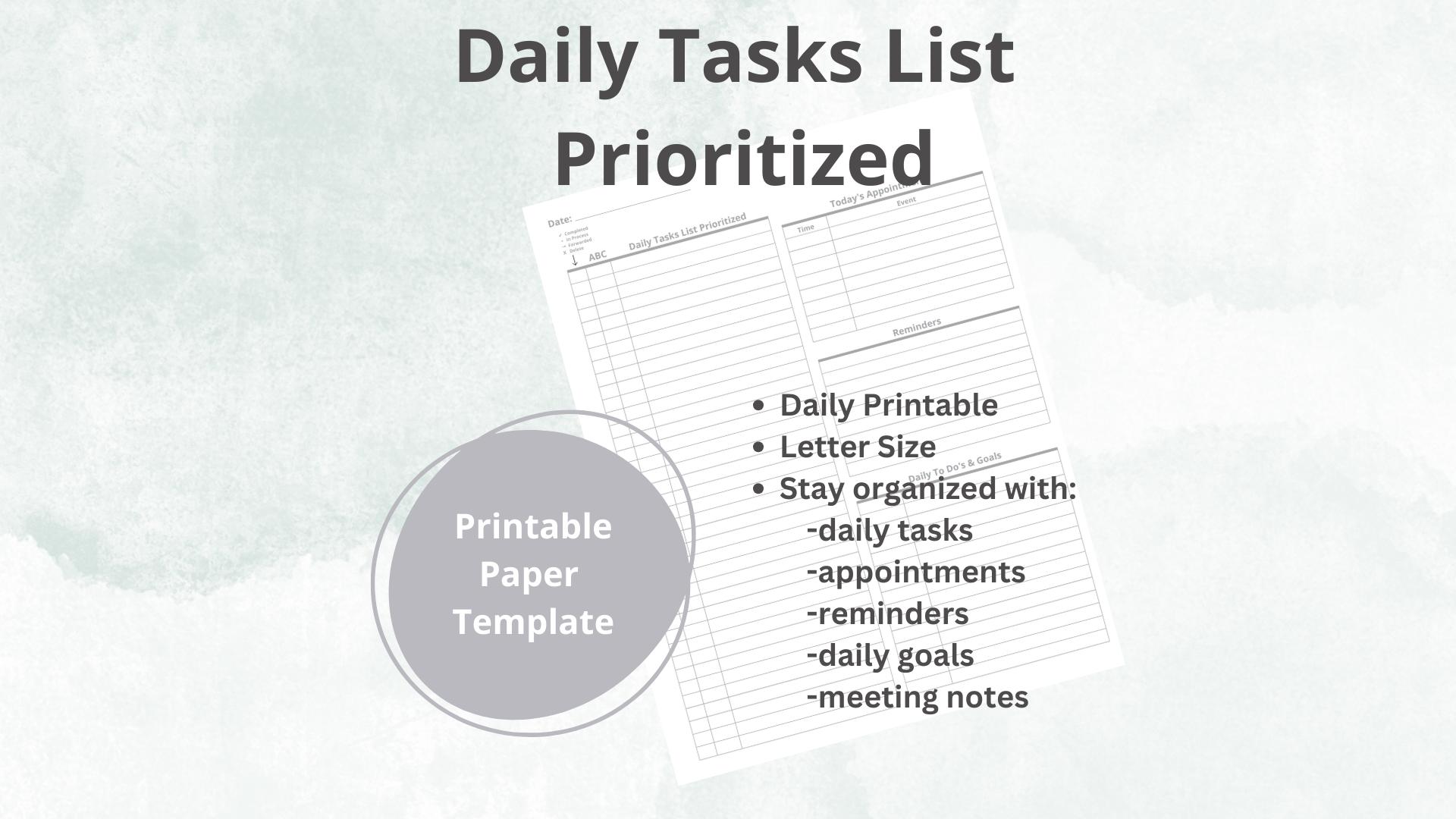 Daily Planner Printable: Minimalist To-do List, Meeting Notes (letter ...