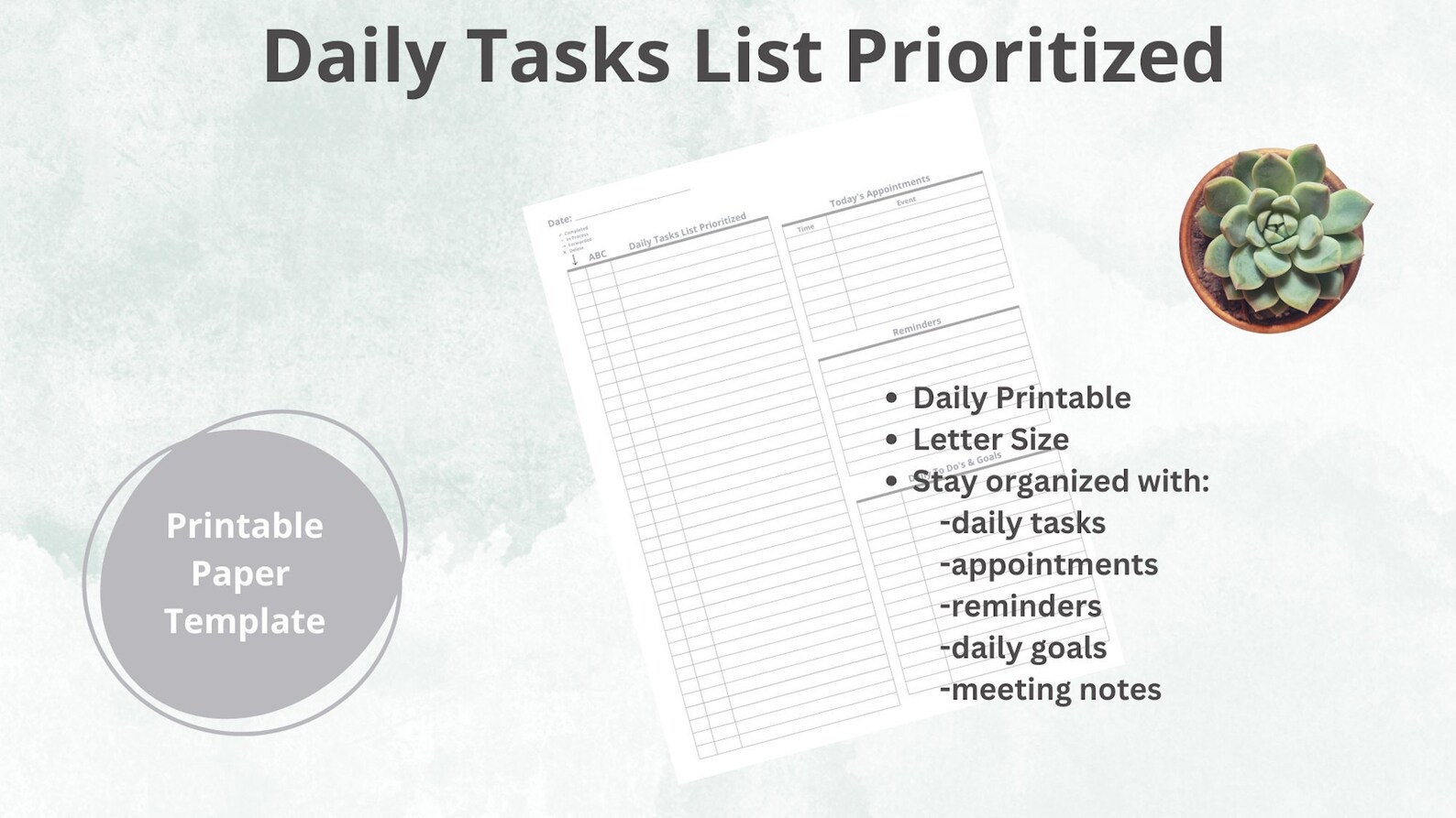 Daily Planner Printable: Minimalist To-do List, Meeting Notes (letter ...