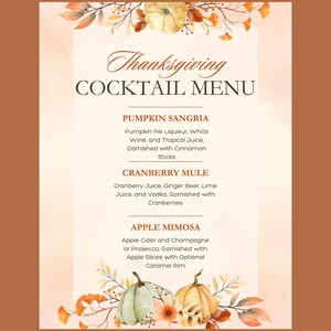 Elegant Thanksgiving Cocktail Menu Template: Editable Design (digital ...
