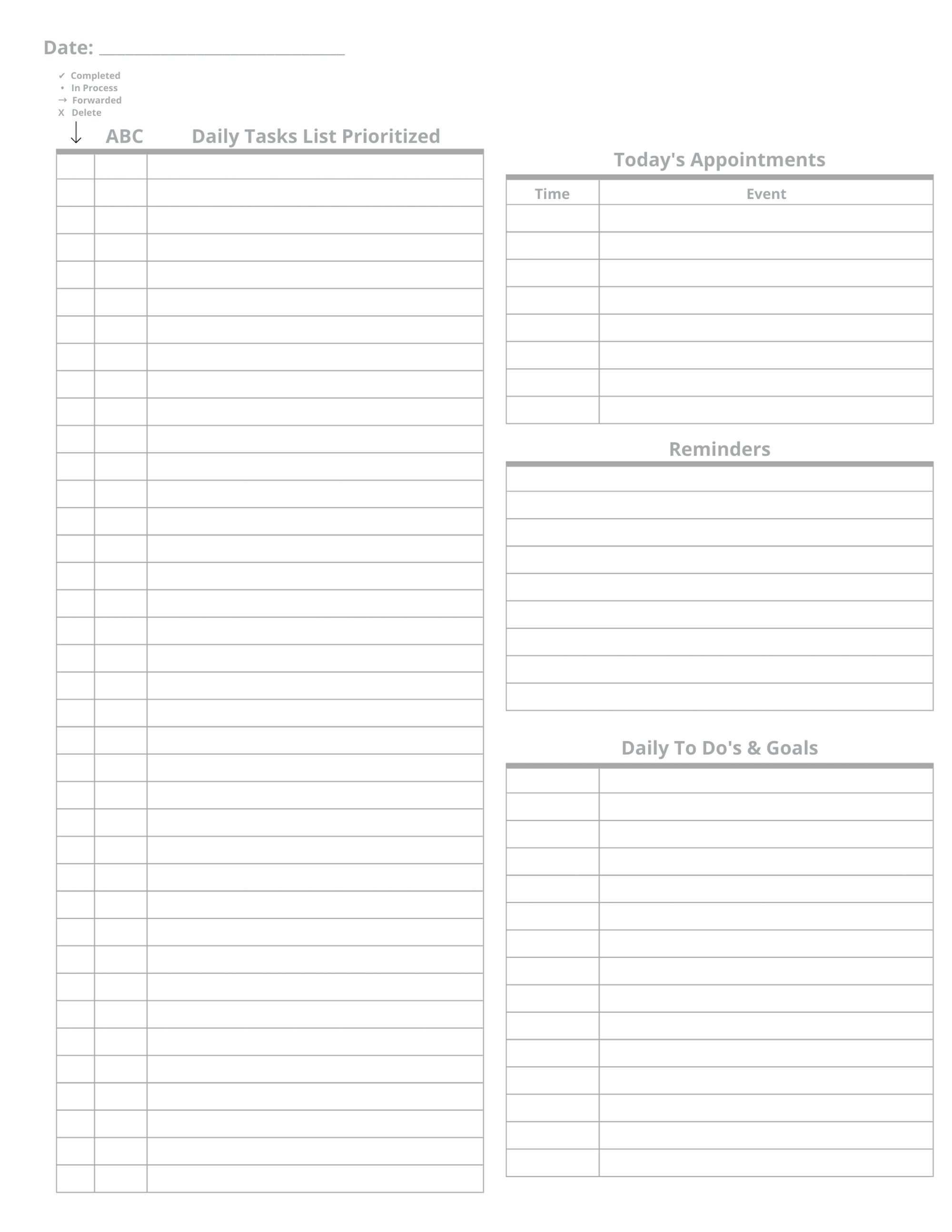 Daily Planner Printable: Minimalist To-do List, Meeting Notes (letter ...