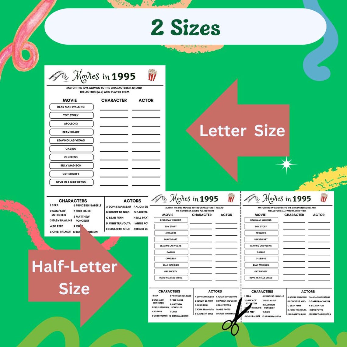 Movie Game 1995 Movies-character Vs Actor Match-up | Party Games | 30th ...