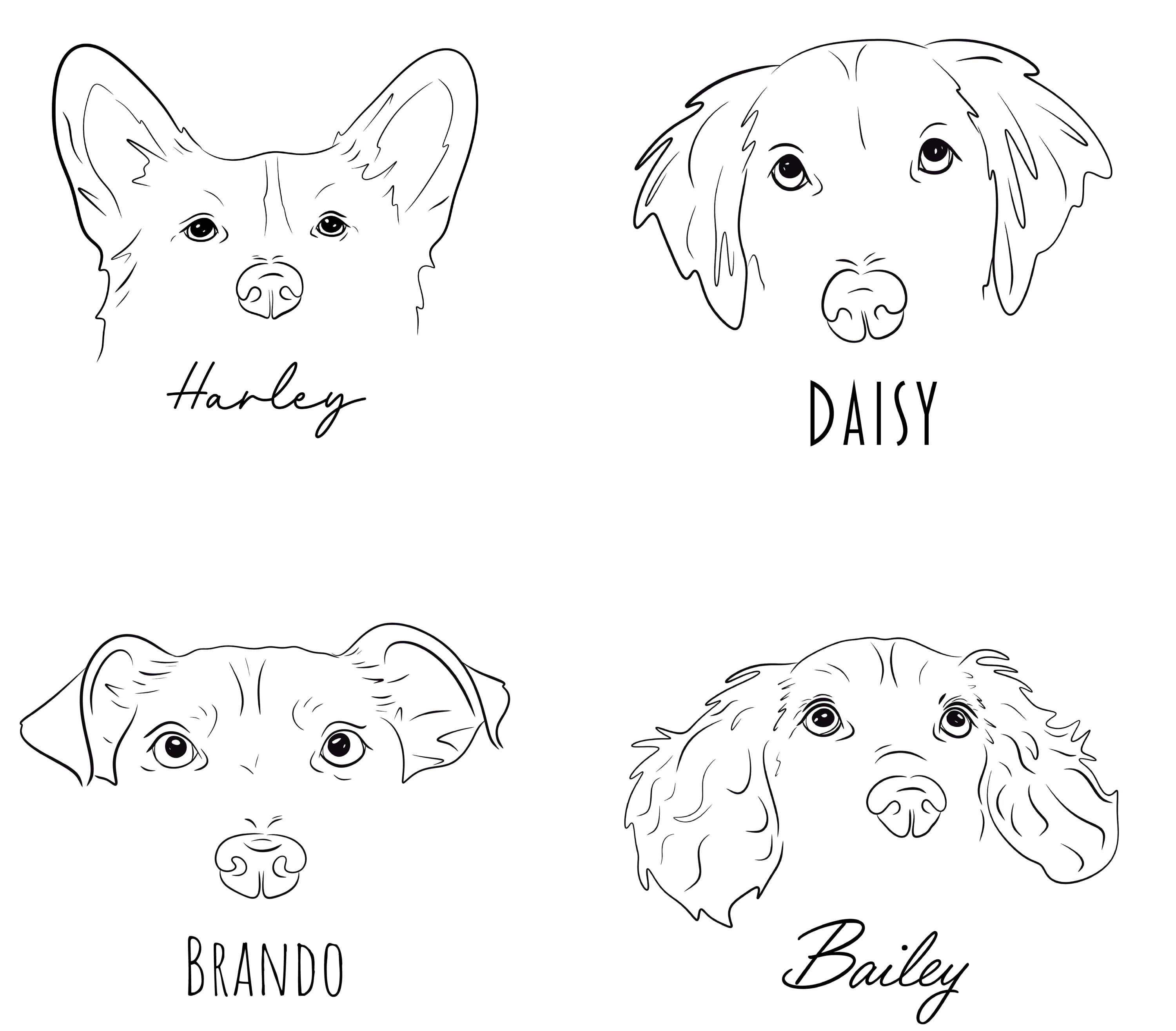 Custom Pet Ear Outline, Dog Ear Outline, Dog Portrait, Dog Memorial ...