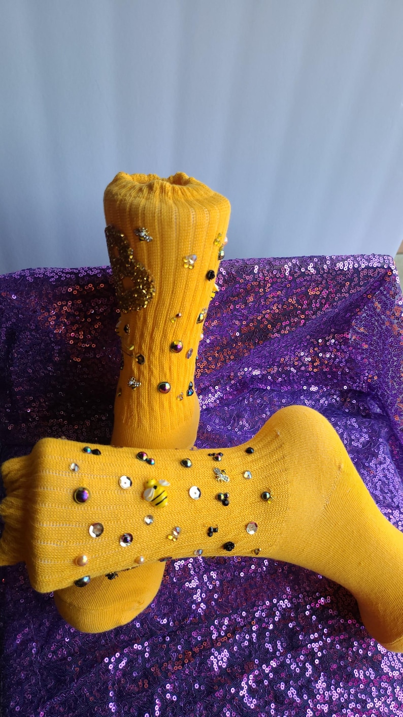Slouch, Junk, Designer, Custom, Unique, One of a Kind Socks Bees Yellow ...