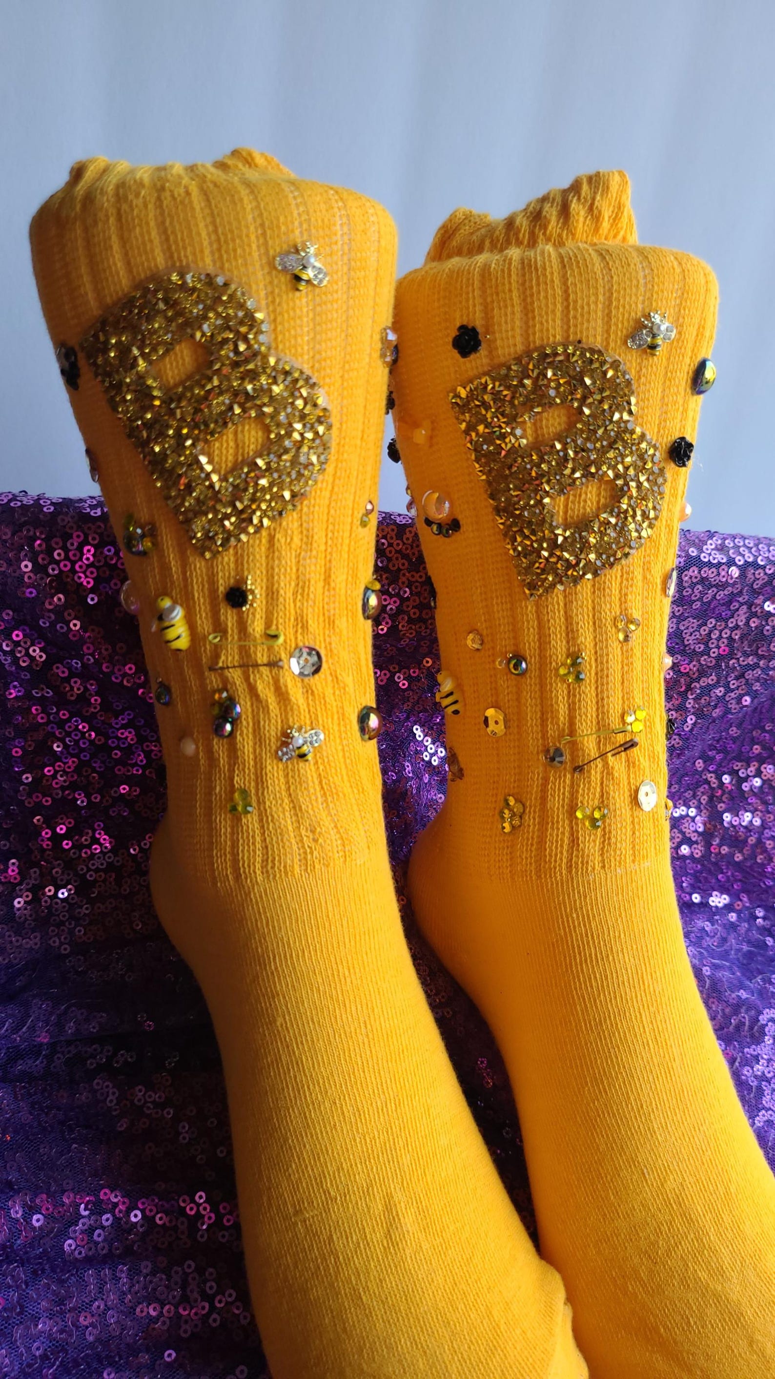 Slouch, Junk, Designer, Custom, Unique, One of a Kind Socks Bees Yellow ...