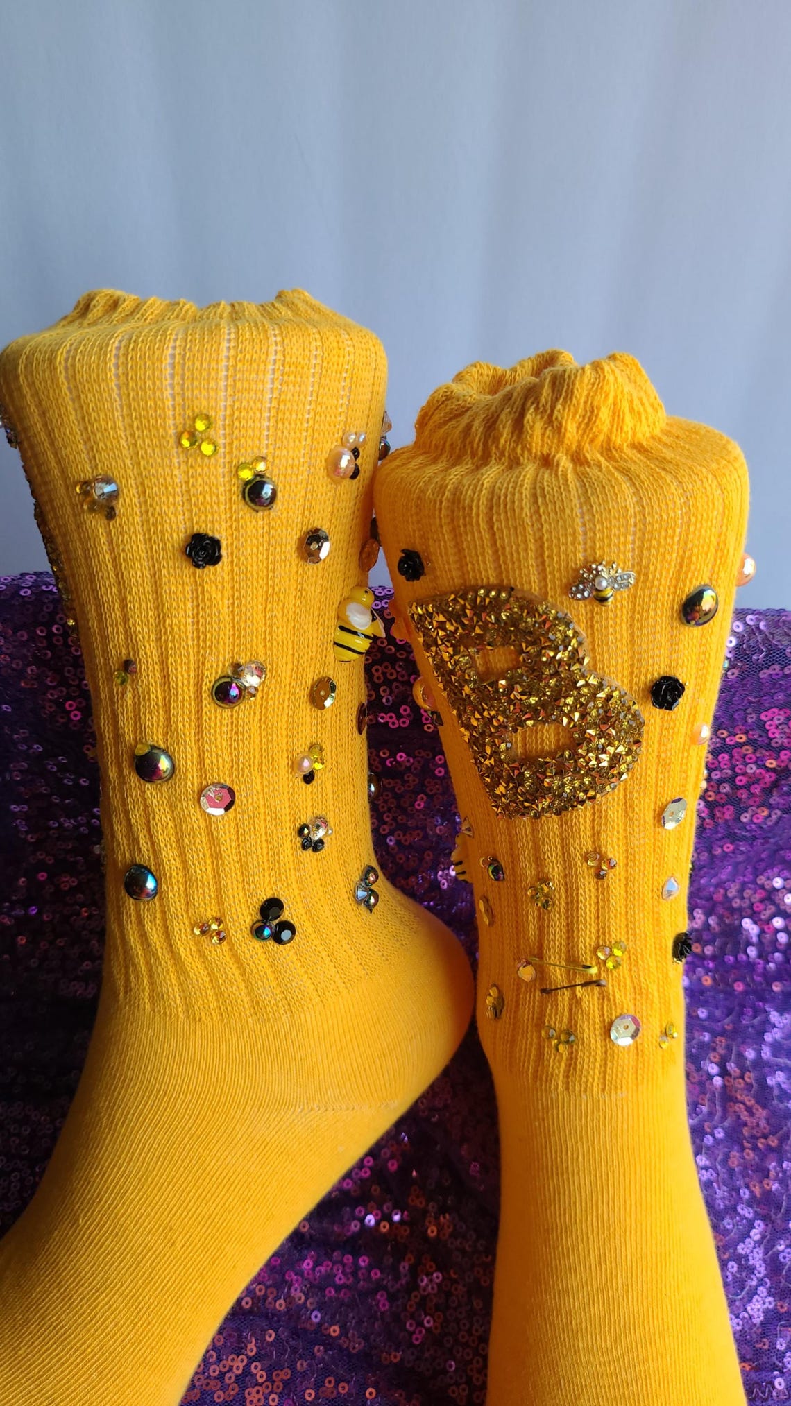 Slouch, Junk, Designer, Custom, Unique, One of a Kind Socks Bees Yellow ...