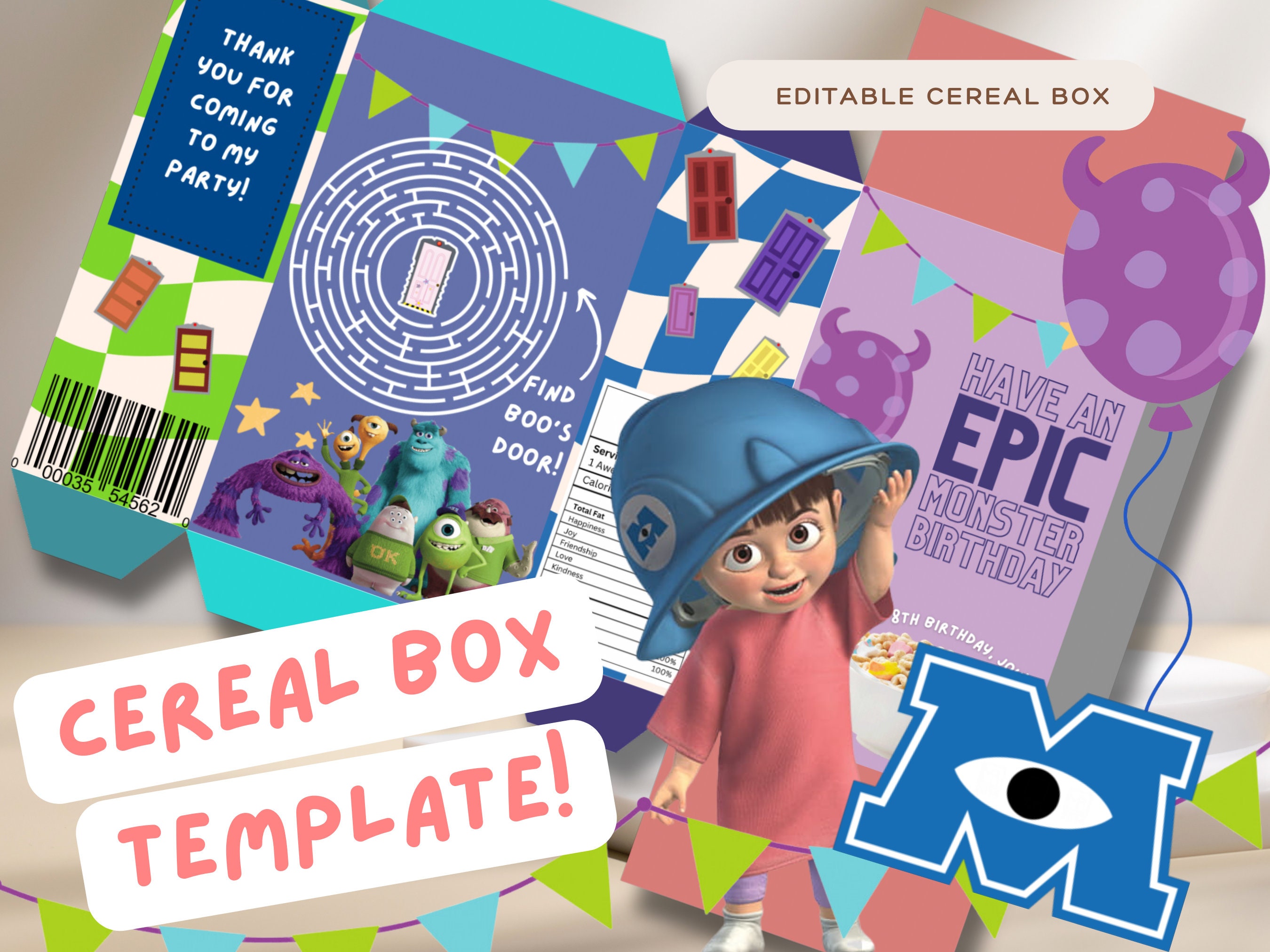 Editable Monster Inc Cereal Box, Fun Cereal Box Template, Kids Birthday ...