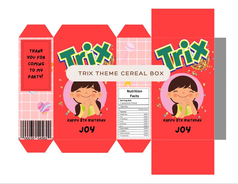 Editable Trix Birthday Girl Cereal Box, Cereal Box Template, Kids ...