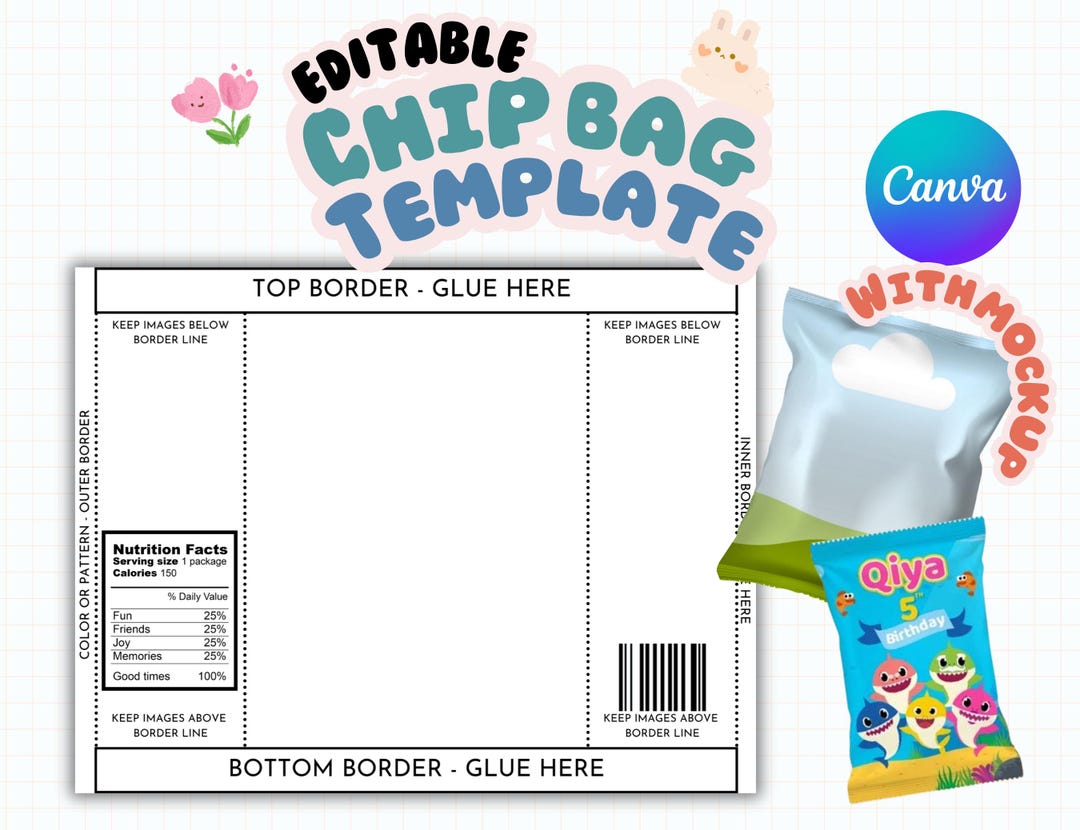 Editable Chip Bag, Chip Bag Template, Chip Bag Packaging Template, 8.5 ...