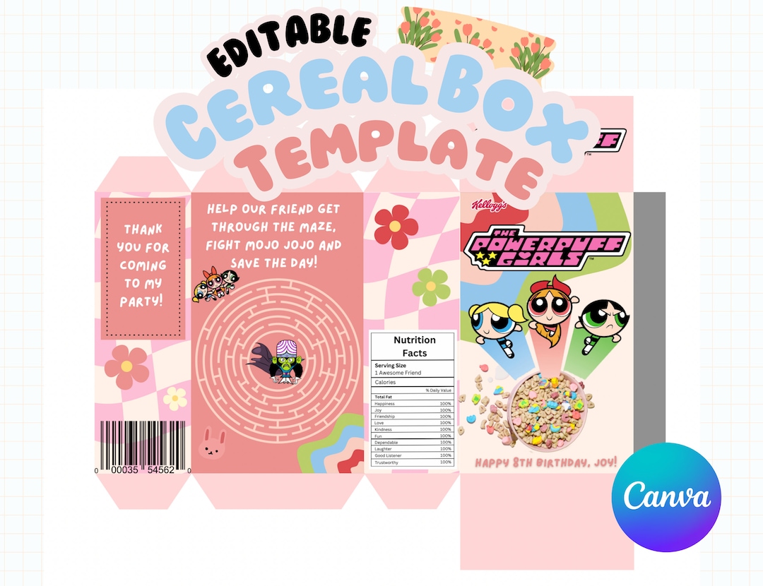 Editable Powerpuff Girls Cereal Box, Fun Cereal Box Template, Kids ...