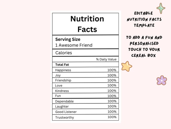 Cereal Box Nutrition Label Template