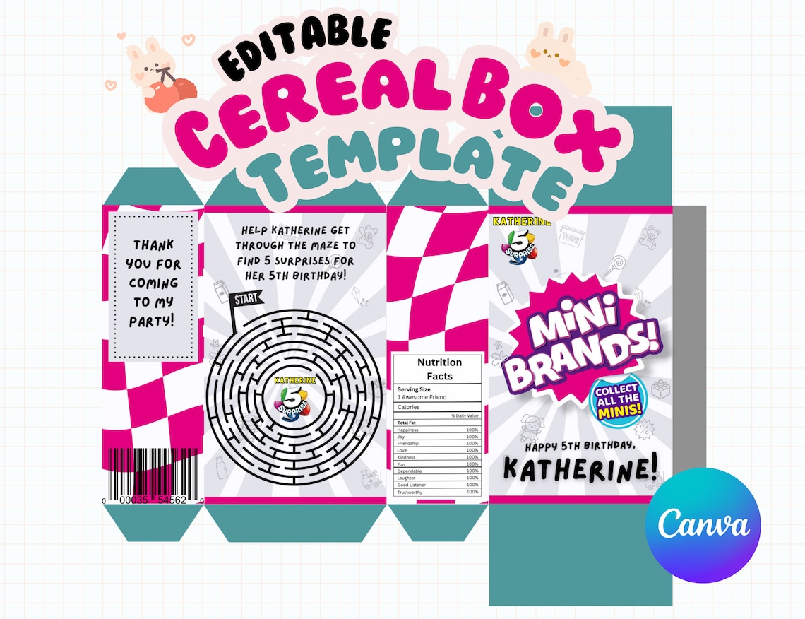 Editable Mini Brands Cereal Box, Cereal Box Template, Kids Birthday ...