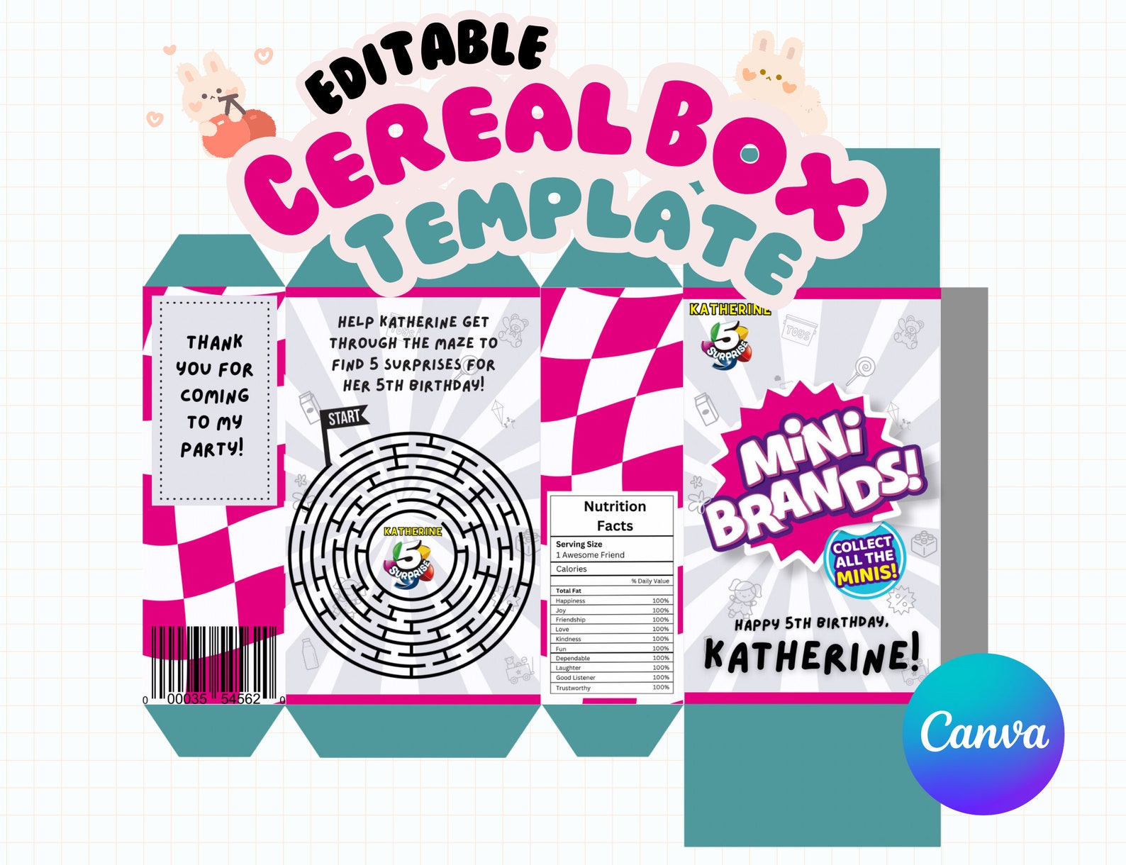 Editable Mini Brands Cereal Box, Cereal Box Template, Kids Birthday ...