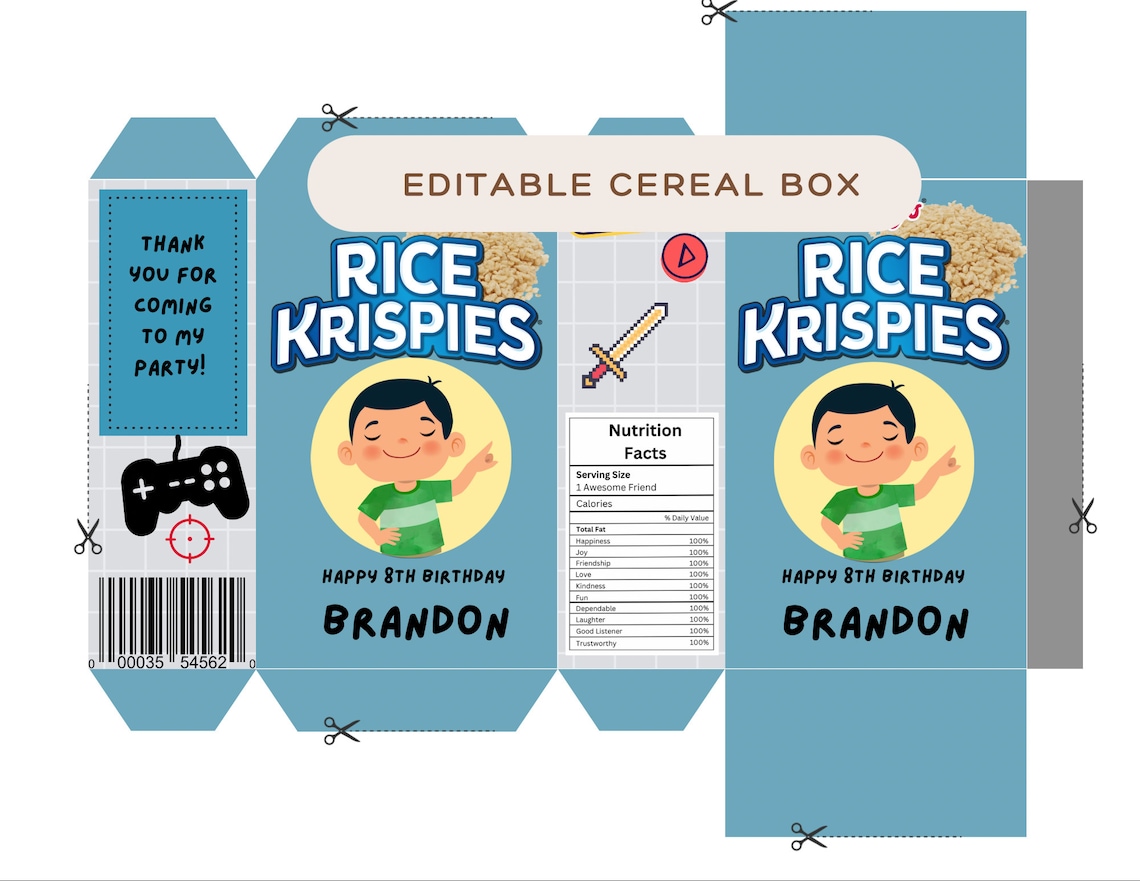 Editable Birthday Boy Rice Krispies Cereal Box, Cereal Box Template ...