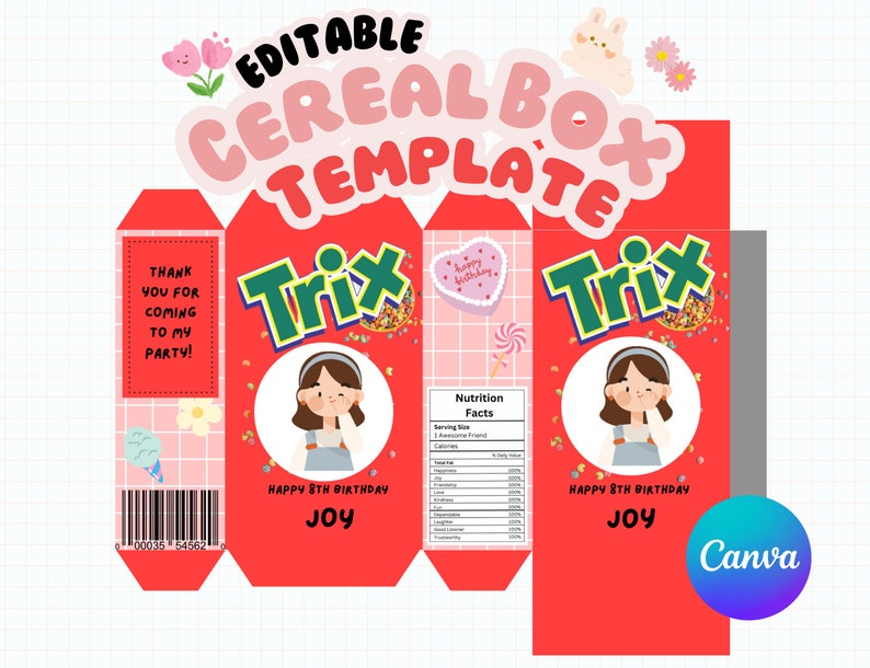 Editable Cereal Box Template: Kids Party Favor (canva PDF) - Etsy