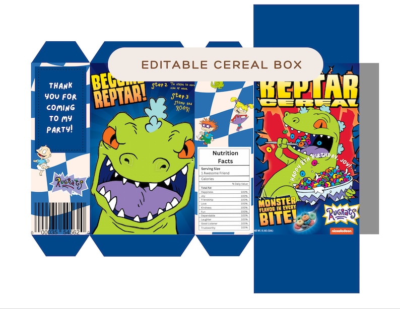 Editable Rugrats Cereal Box, Fun Cereal Box Template, Kids Birthday ...