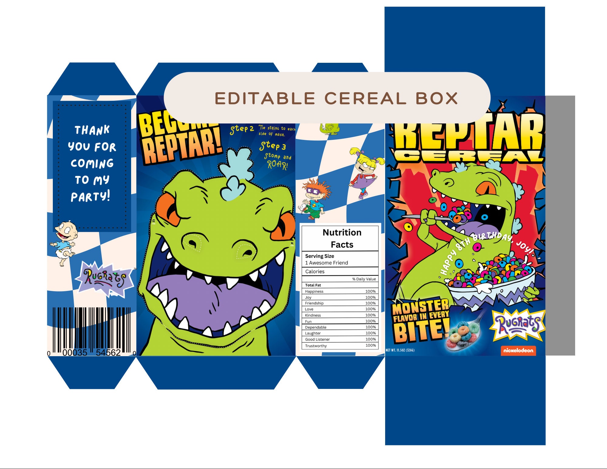 Editable Rugrats Cereal Box, Fun Cereal Box Template, Kids Birthday ...