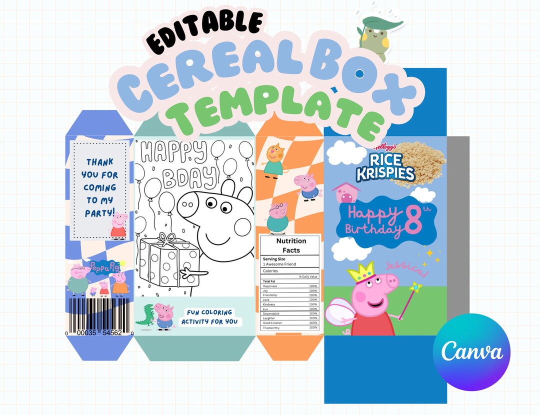 Editable Peppa Pig Cereal Box, Cereal Box Template, Kids Birthday, Kids ...