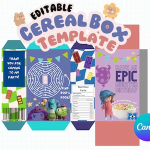 Editable Monster Inc Cereal Box, Fun Cereal Box Template, Kids Birthday ...